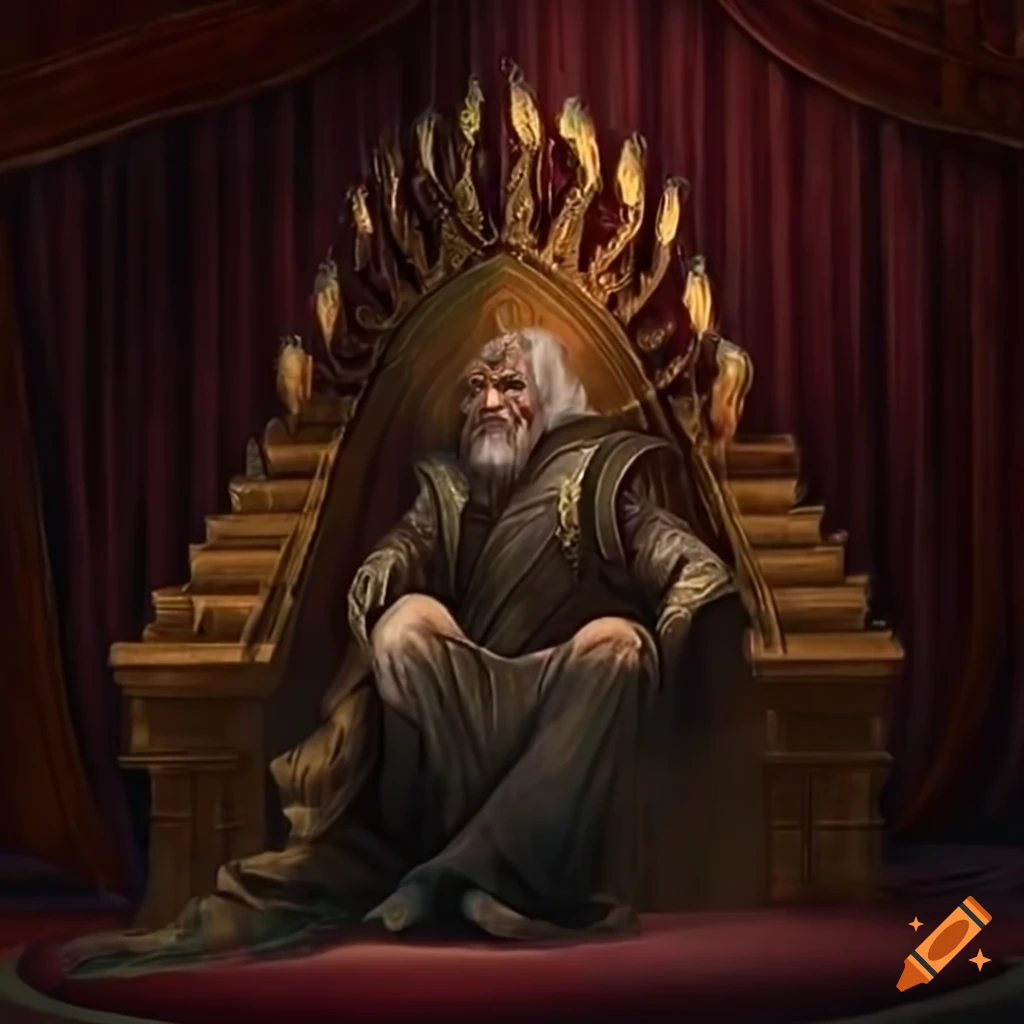Serious old king sitting on a throne on Craiyon