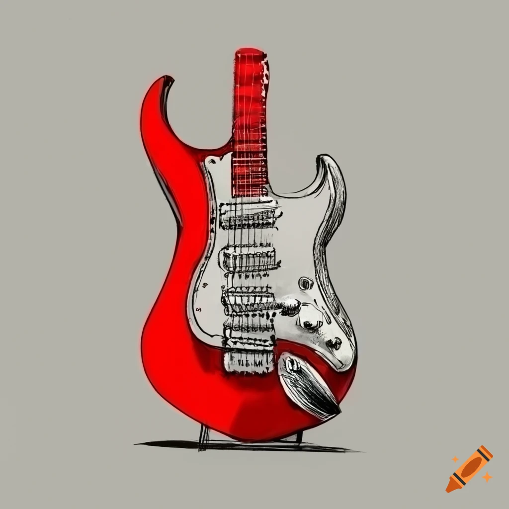 Detailed line sketch of a red electric guitar on Craiyon