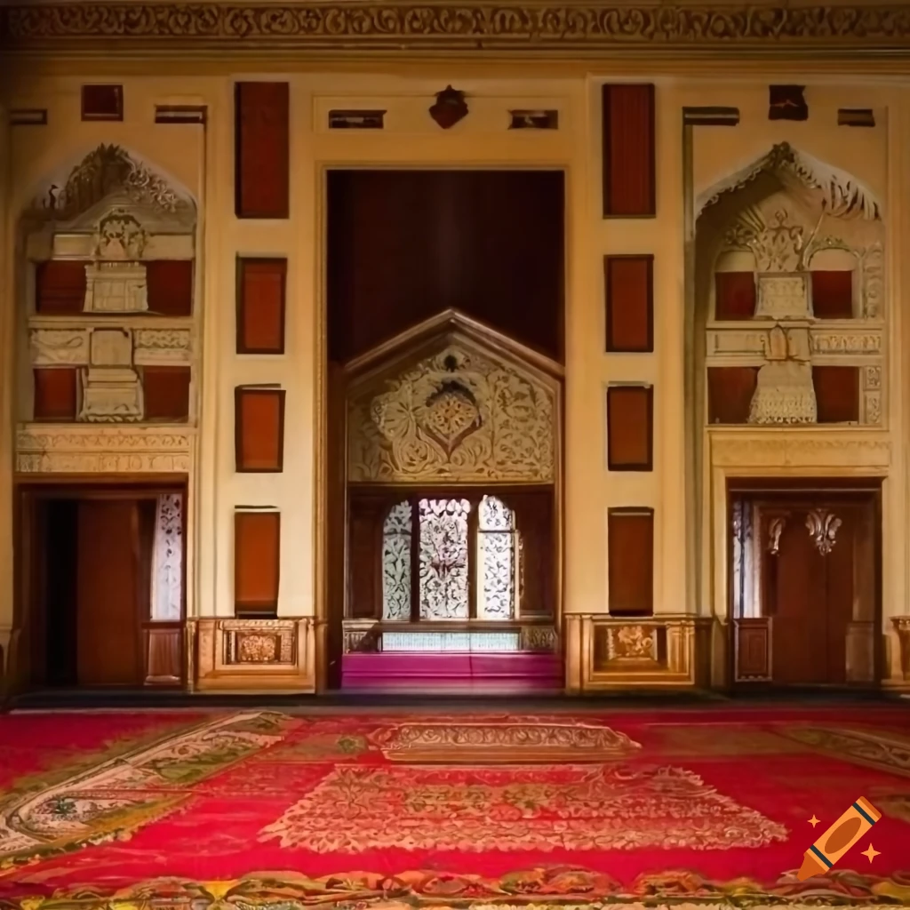 Side view of a room decorated with indian hall flowers on Craiyon