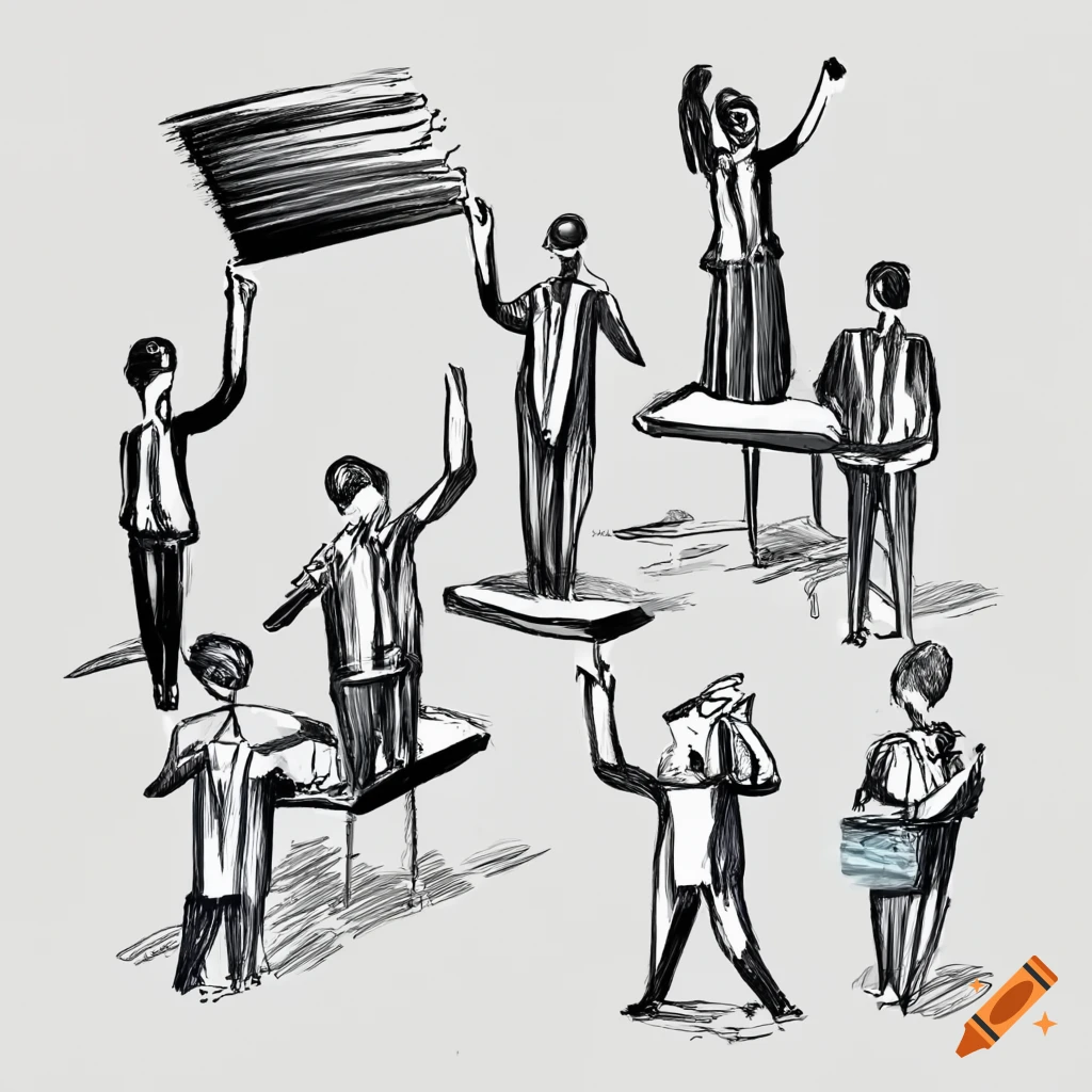 Group of stakeholders with hands up in a graphic on Craiyon