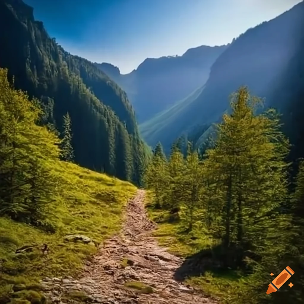 Beautiful hiking trails in the mountains on Craiyon