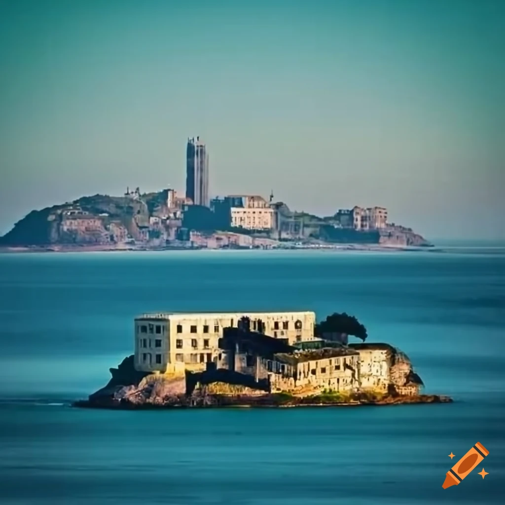Alcatraz Island with the prison building in the background on Craiyon
