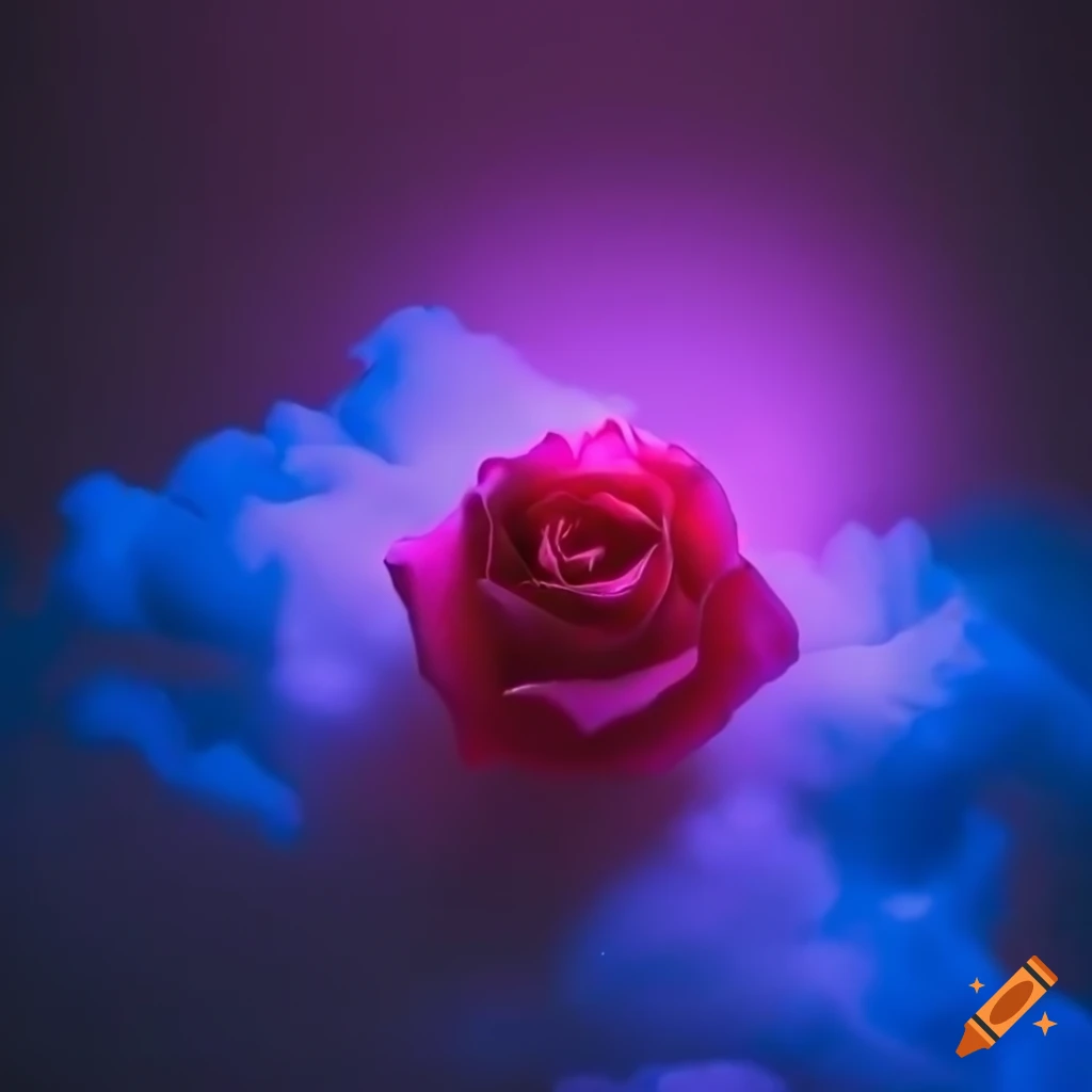 Neon glowing rose floating through the clouds on Craiyon