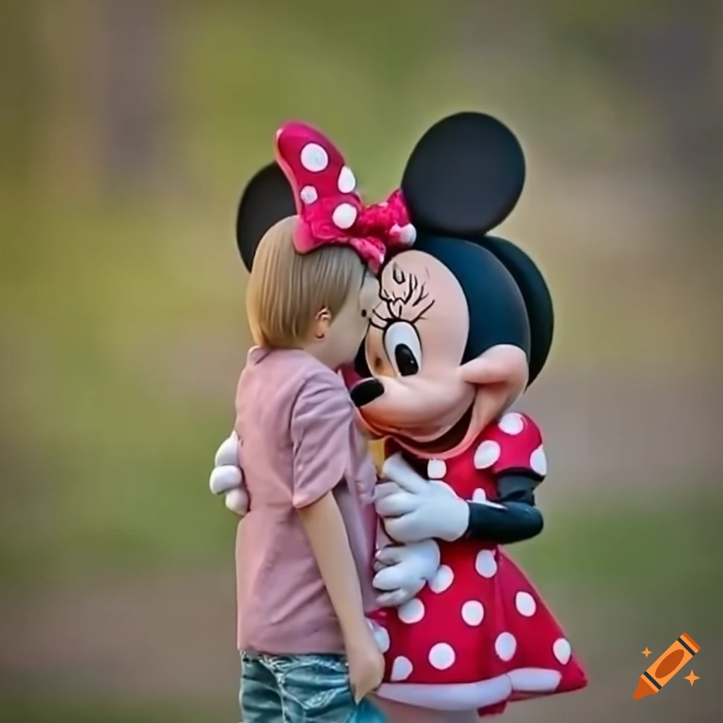 Minnie mouse carrying a boy on her back in a heartwarming scene on Craiyon