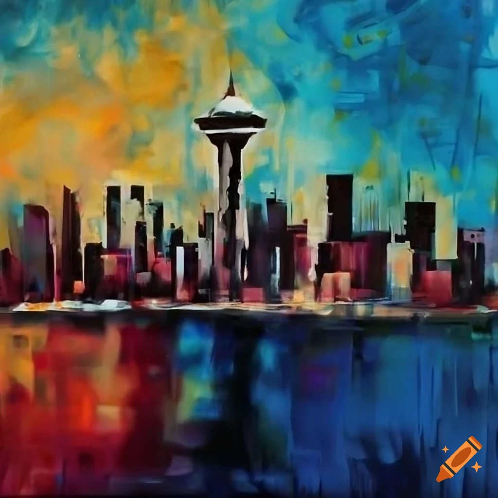 Contemporary abstract painting of the seattle skyline on Craiyon
