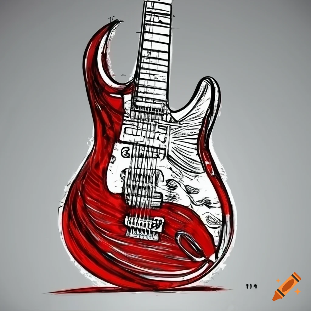 Detailed line sketch of a red electric guitar on Craiyon