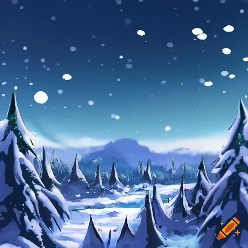 Snowy anime landscape on Craiyon
