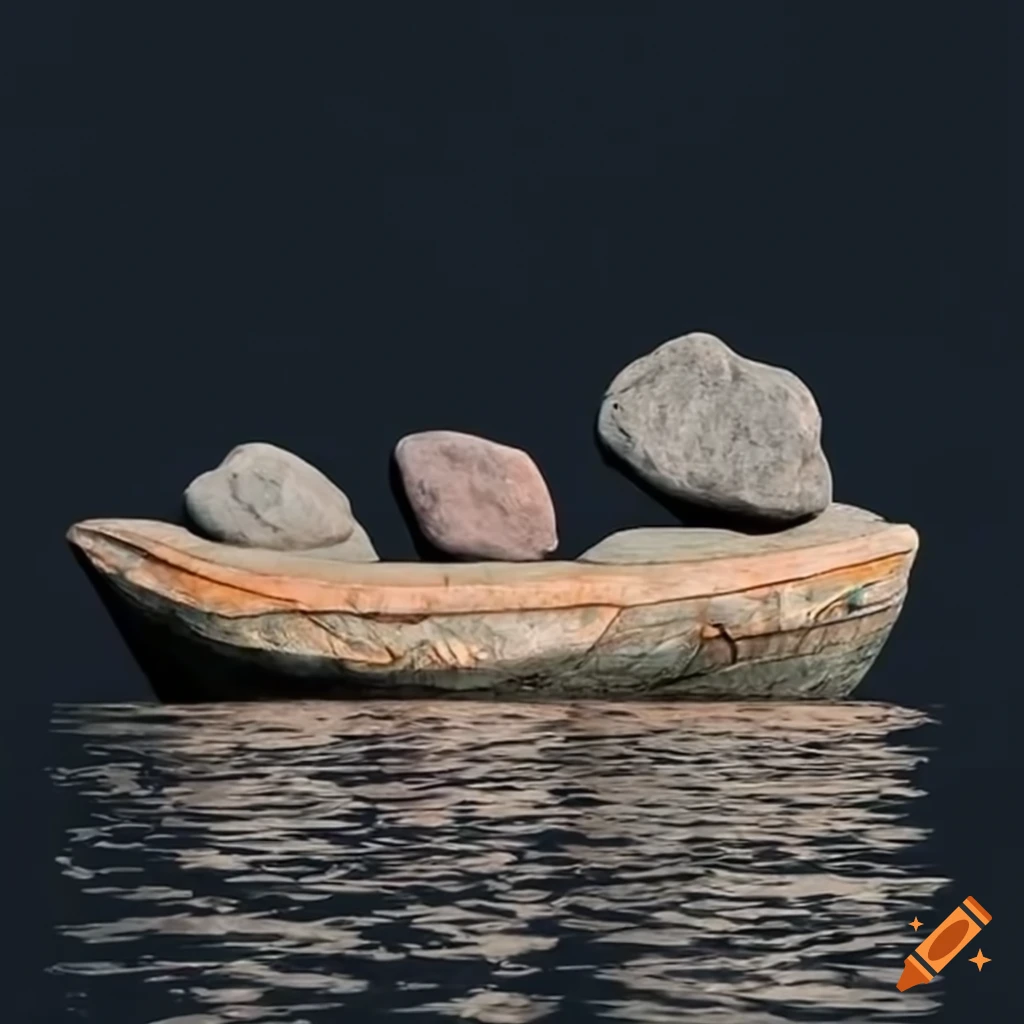 Creative rock boat with a woman comfortably sitting on it on Craiyon
