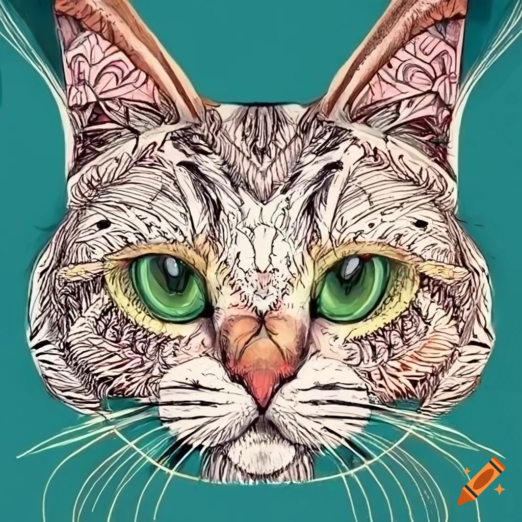 Mandala drawing of a cat head on Craiyon