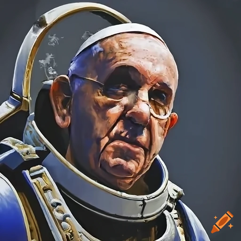 Pope francis depicted as a space marine on Craiyon