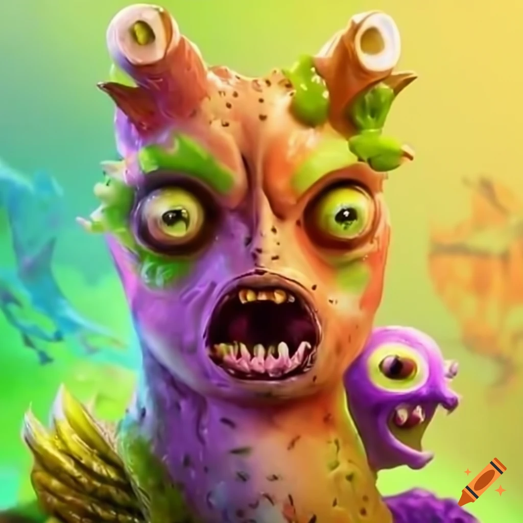 Mythical creatures and mutant omega mart lemon fruit monster in a ...