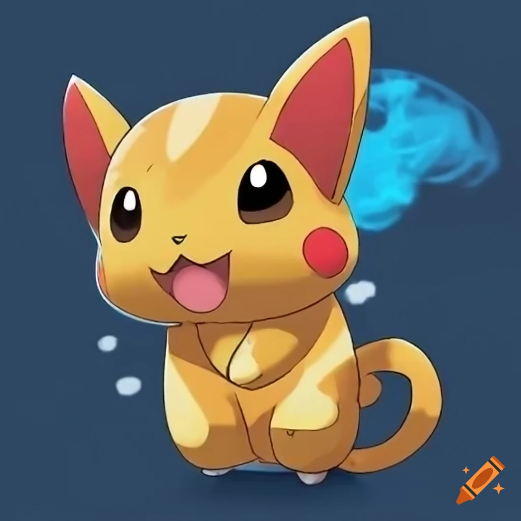 Orange and yellow water cat pokemon playing video games on Craiyon