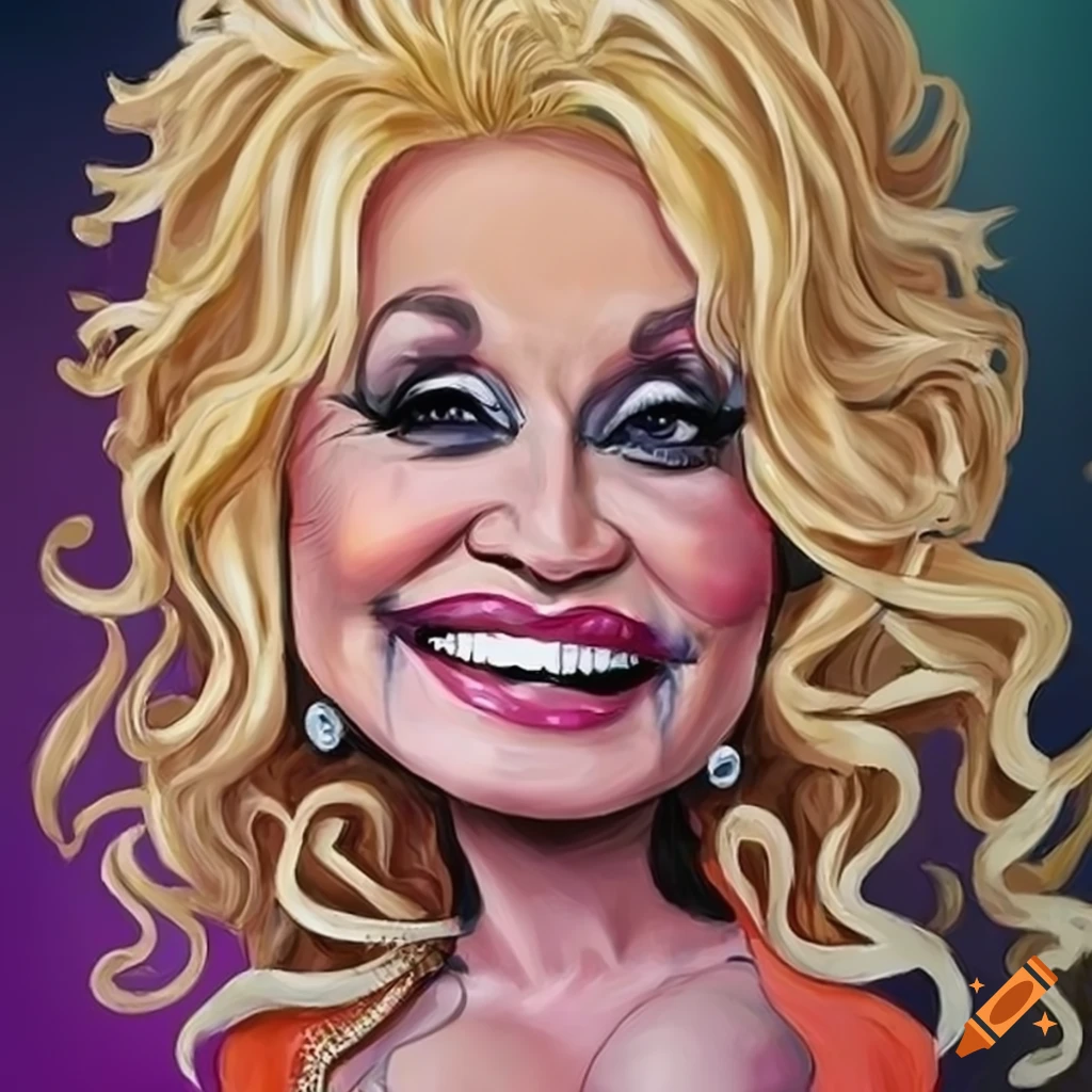 Flattering caricature of dolly parton on Craiyon
