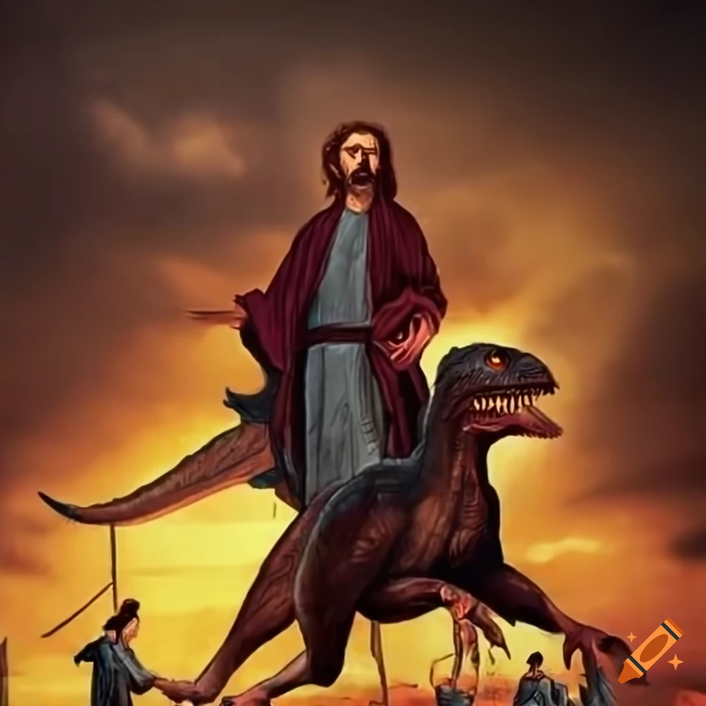 Jesus riding a velociraptor in the us civil war on Craiyon