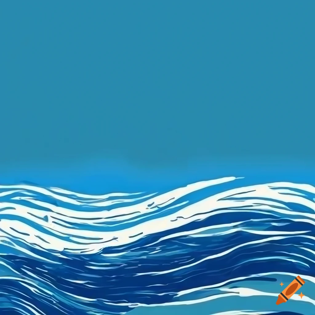 Sea waves in blue and white line drawing on Craiyon