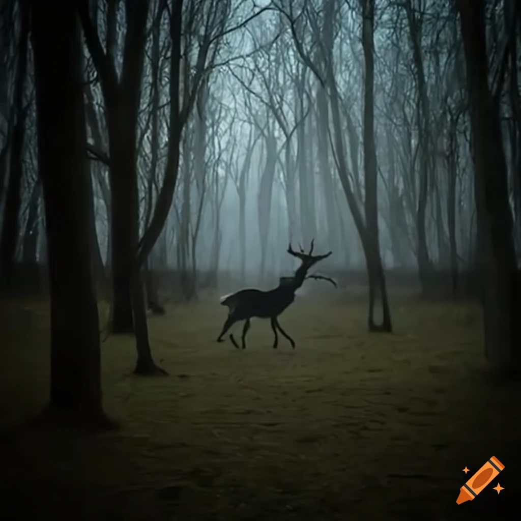 Spooky trail camera capturing a distorted figure and deer in an eerie ...
