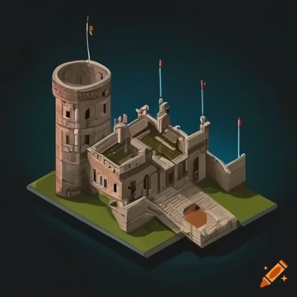 Isometric illustration of a grandiose medieval castle on Craiyon