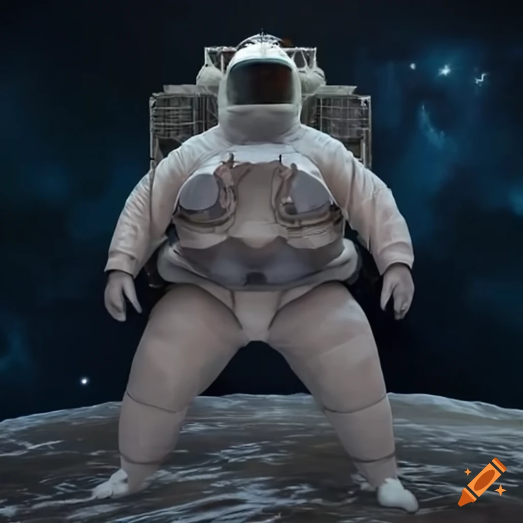 Sumo wrestler in a space suit floating in space on Craiyon