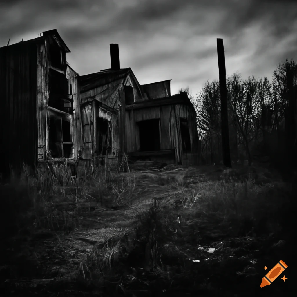 Spooky atmosphere of an abandoned giant farm terror landscape on Craiyon