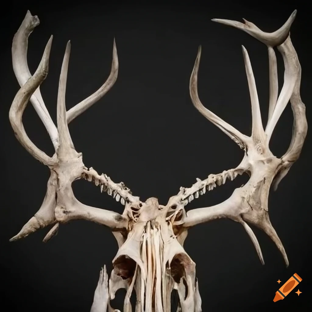 Deformed spooky elk skeleton with wings and antlers on Craiyon