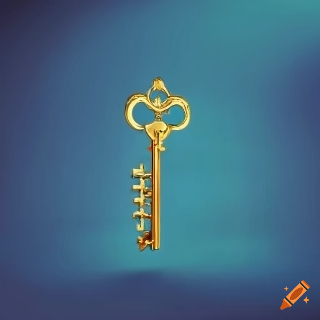 Simple golden key on vibrant blue velvet background on Craiyon