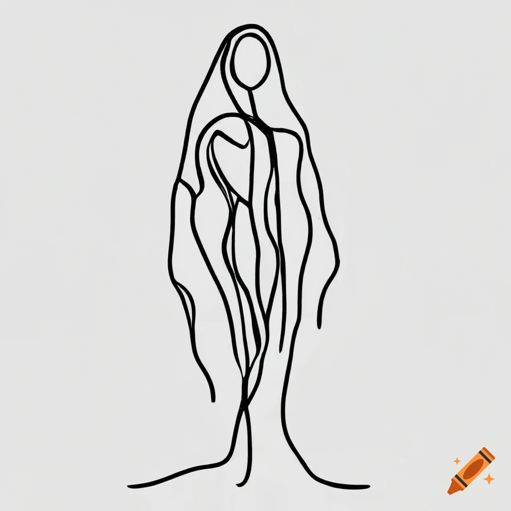 Minimalistic abstract black and white one line drawing representing death on Craiyon