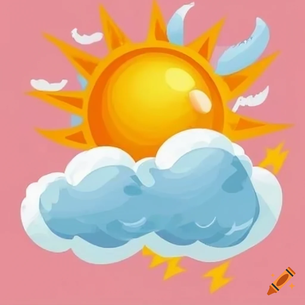 Cartoon weather banner with sun, wind, cloud, rain, and lightning on ...