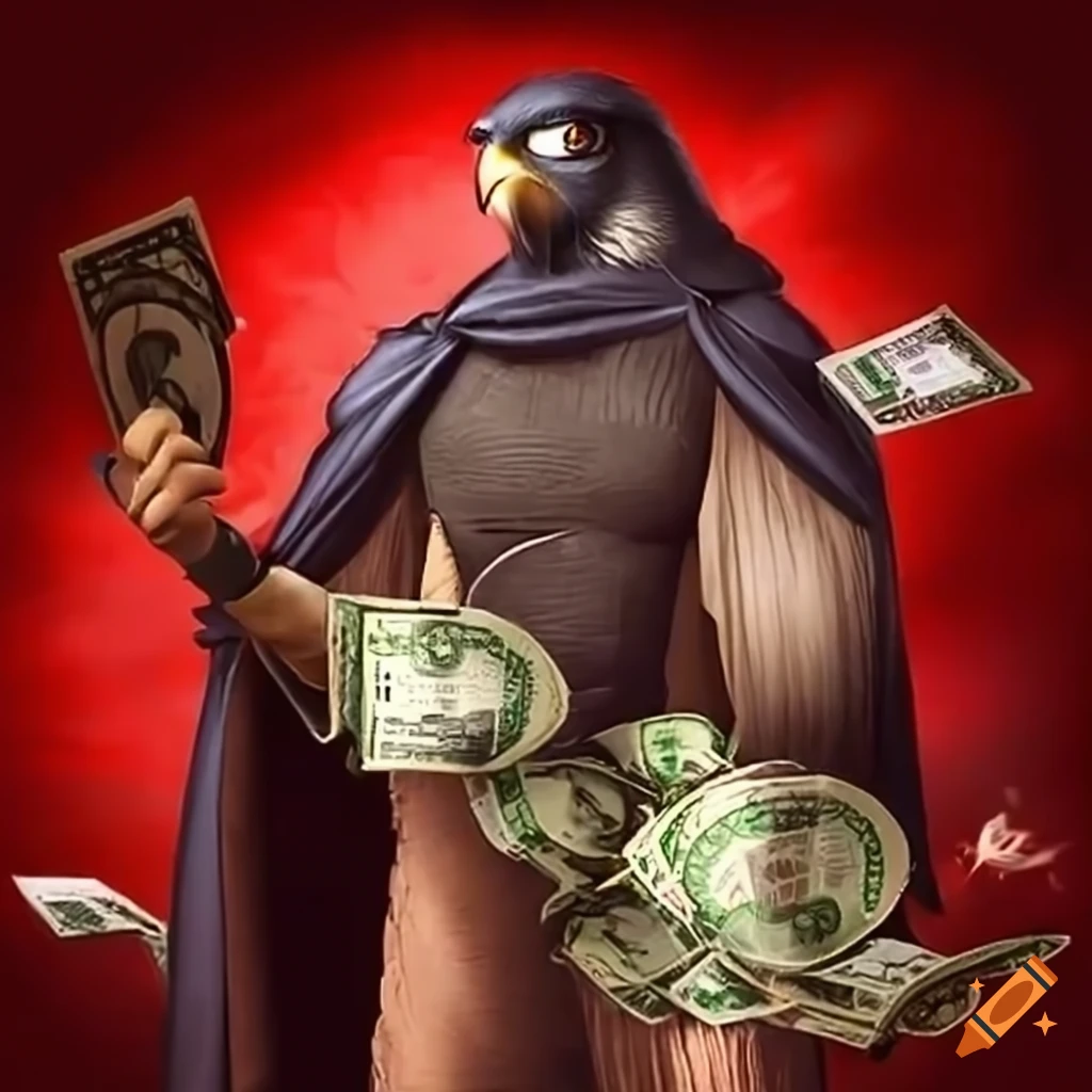 Falcon holding money on Craiyon