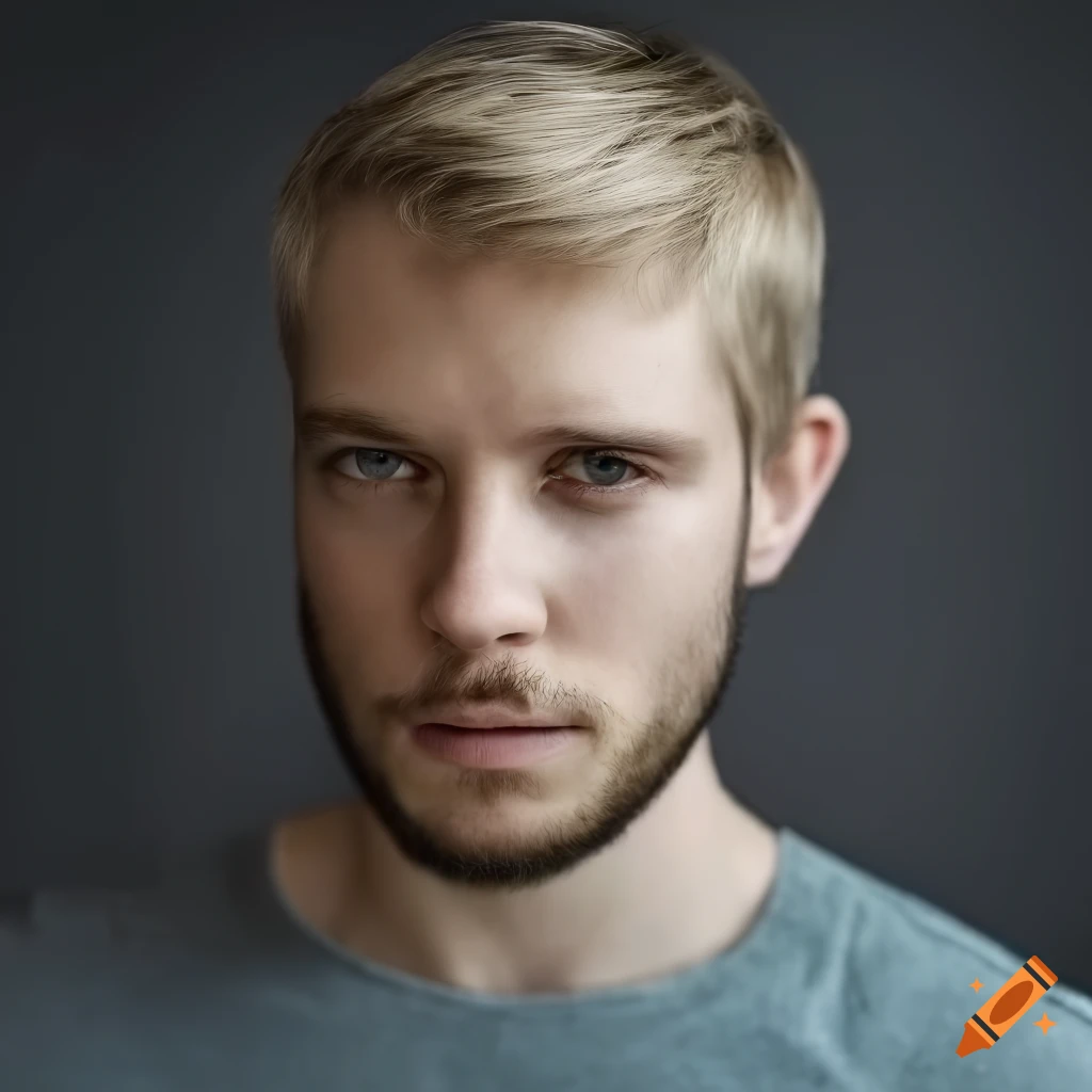 Portrait Of A 28 Year Old Man With Blond Hair Green Eyes And Goatee