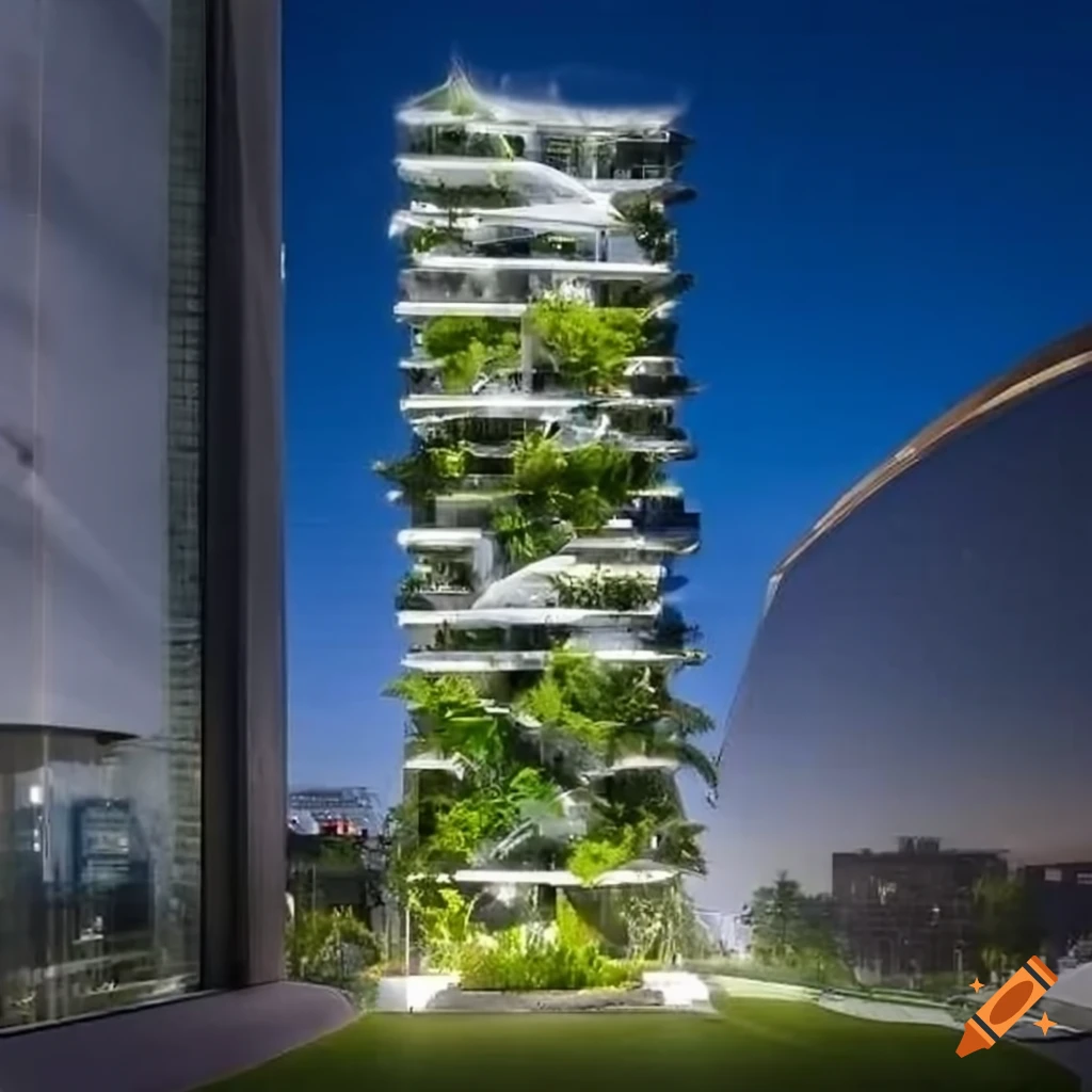 Impressive vertical garden integrated into a contemporary glass tower ...