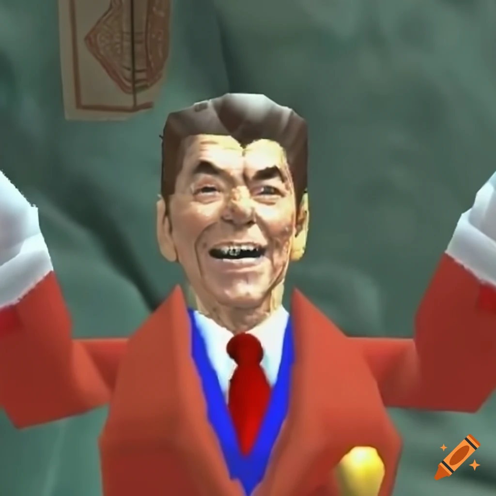 Ronald Reagan closeup detailed model smiling in a super mario 64 scene ...