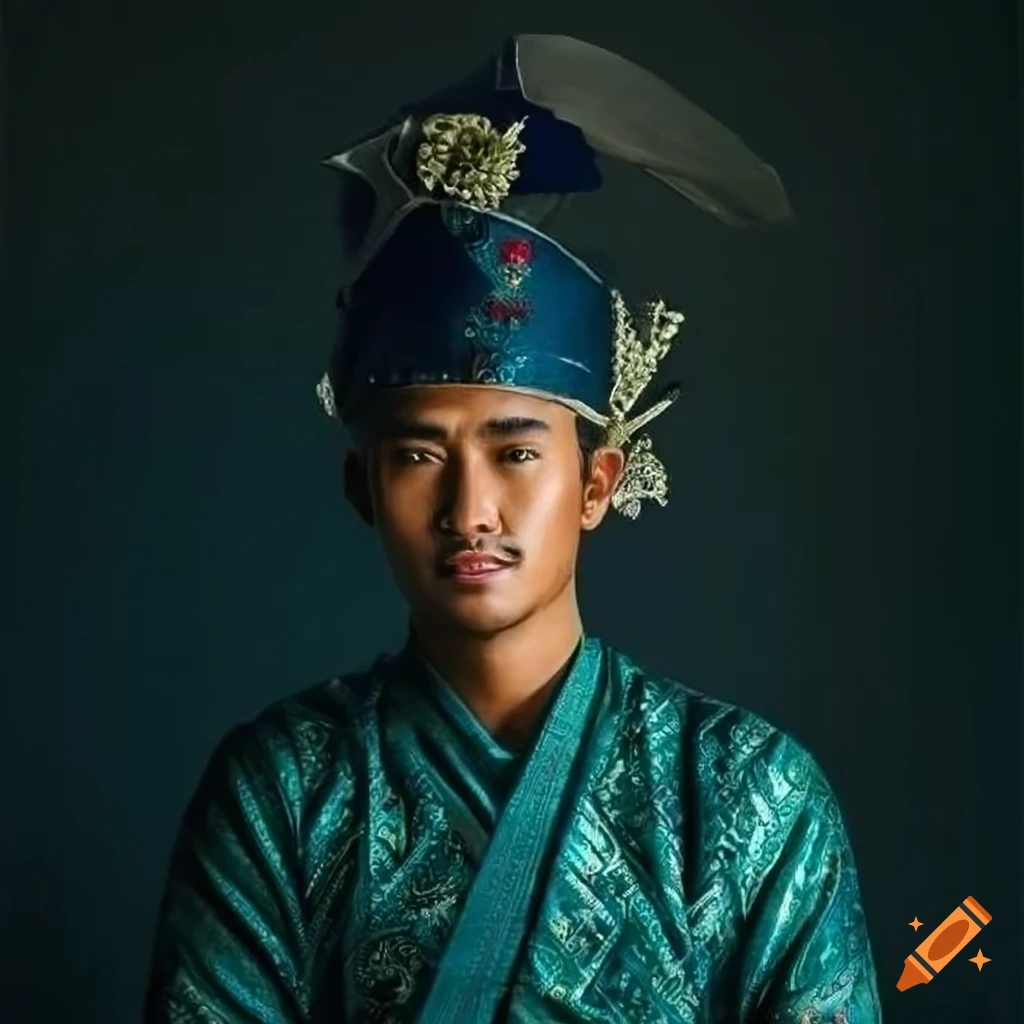 Historical portrait of a handsome Indonesian man in traditional sarung ...