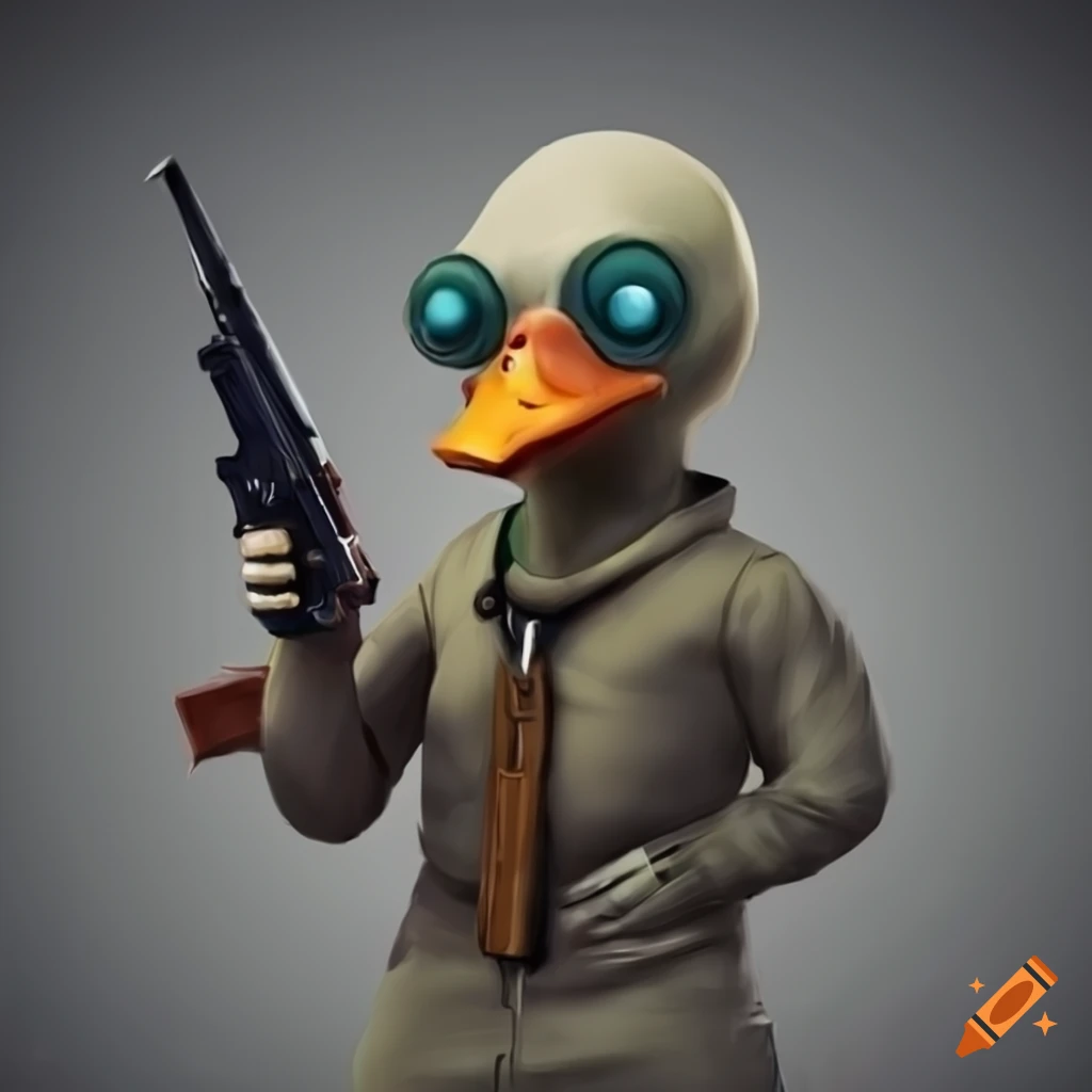 Humanoid duck holding a gun on Craiyon