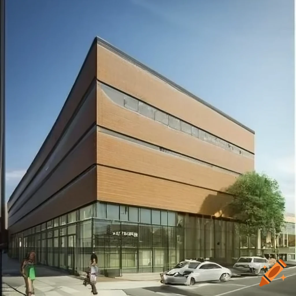 Exterior of a three-floor leisure and sports center with beautiful ...