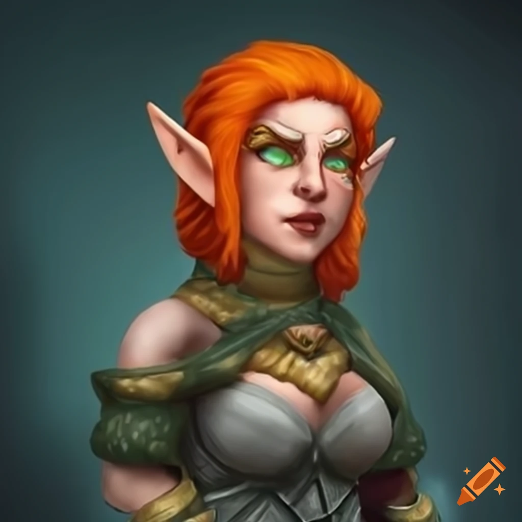 Female Gnome Cleric With Orange Hair And Green Eyes In Chainmail Armor