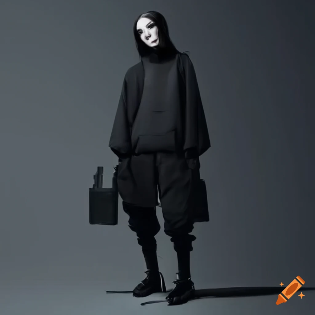 Black clothes suitable for techwear ad on Craiyon