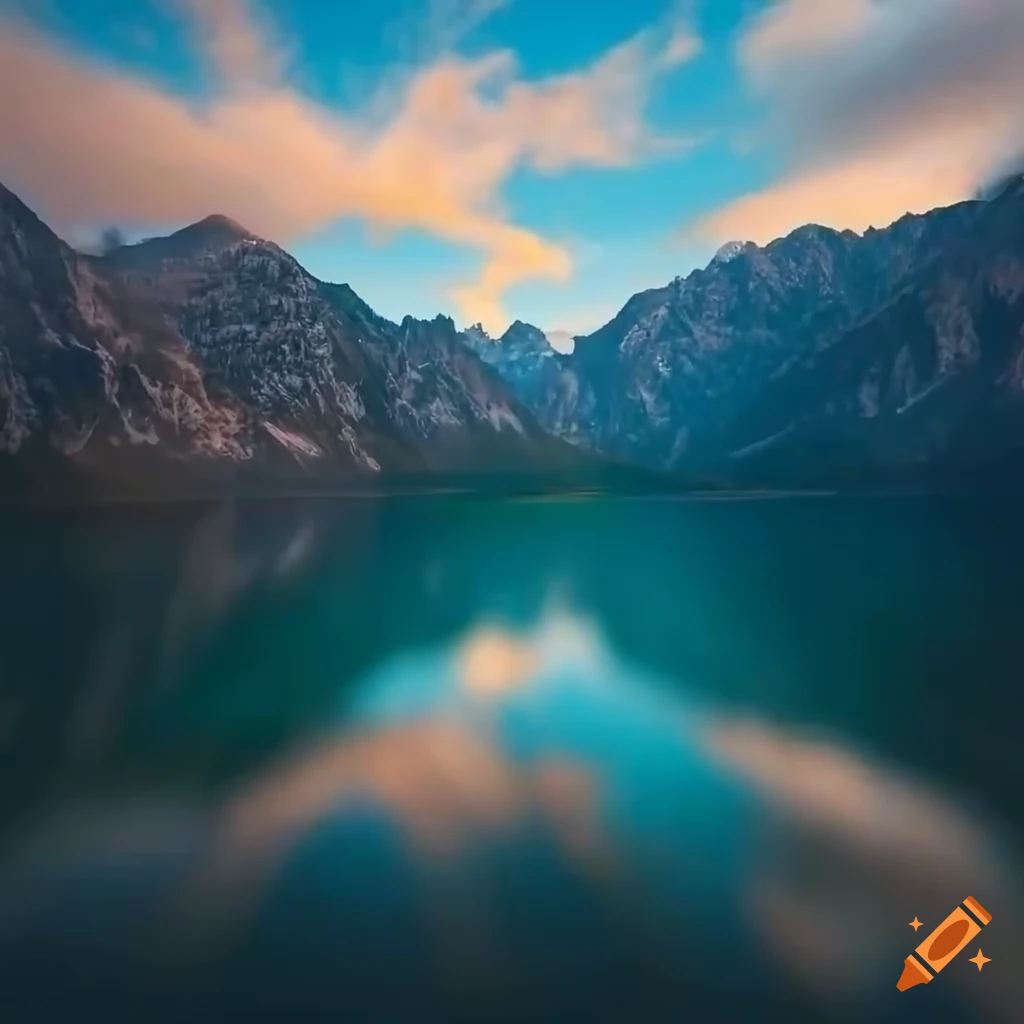 Scenic landscape with mountains and lake, DJI mini 3 drone flying on ...