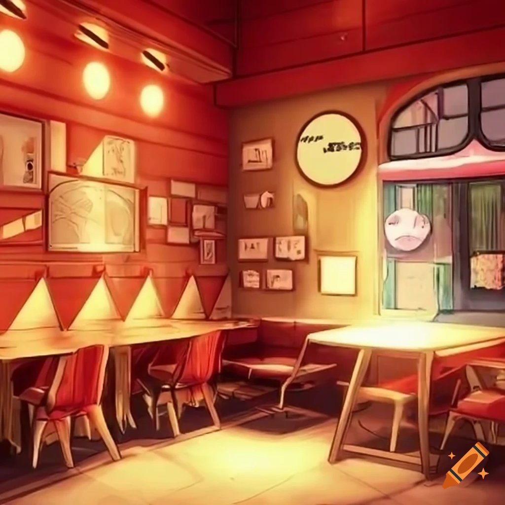 Anime-inspired cafe interior on Craiyon