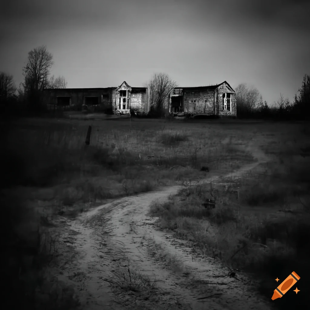 Spooky abandoned giant farm landscape with a terror atmosphere on Craiyon