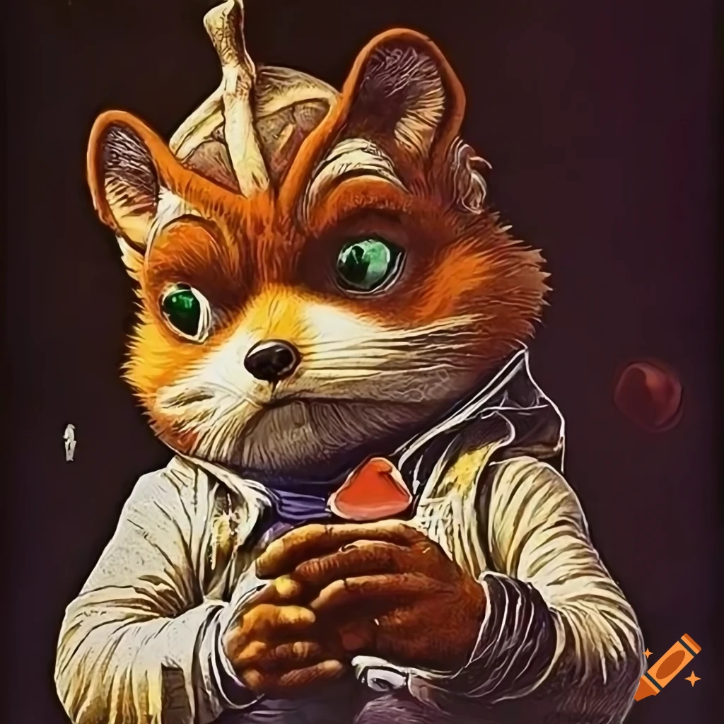 Intricate vintage poster featuring biggie star fox gopher, inspired by ...
