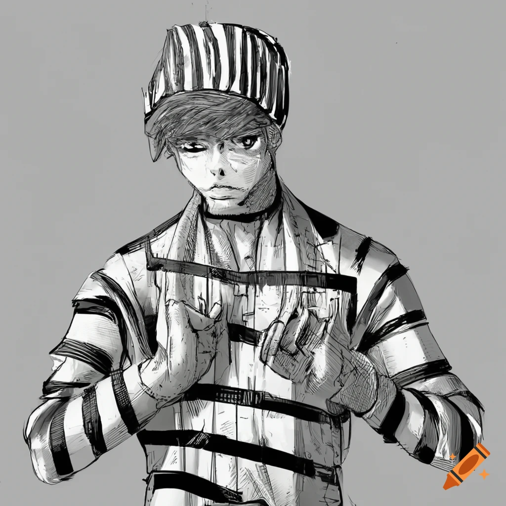 Man in prisoner clothes talking in manga comic style on Craiyon
