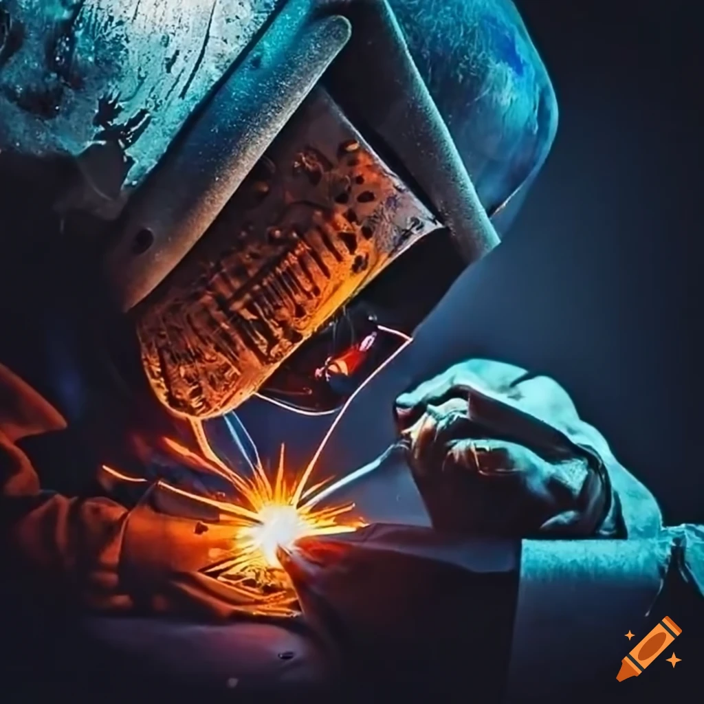 Welder working in futuristic armor on Craiyon