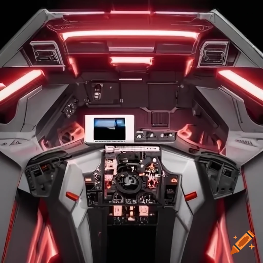 Immersive 3d sci-fi starfighter cockpit with intricate machinery and ...
