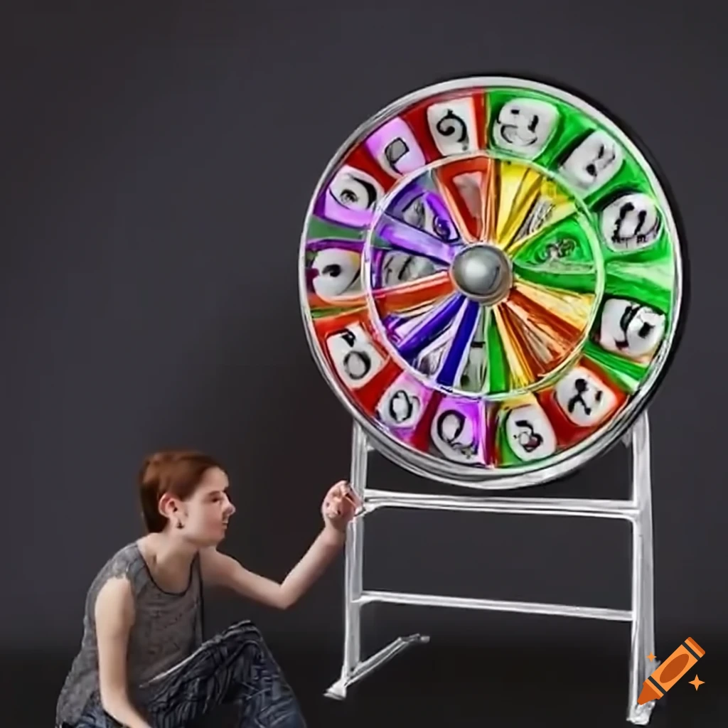 Lottery wheel spinning with a person choosing numbers on Craiyon