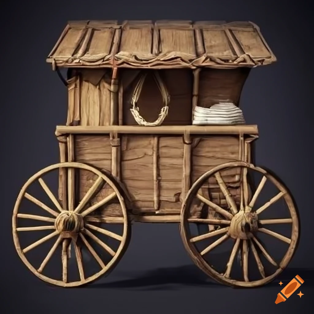 Fantasy Medieval shopping wagon in a stylized design on Craiyon