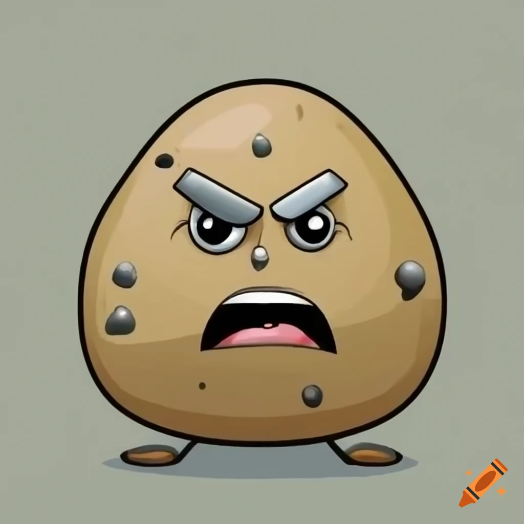 Angry cartoon potato face with weapons on Craiyon