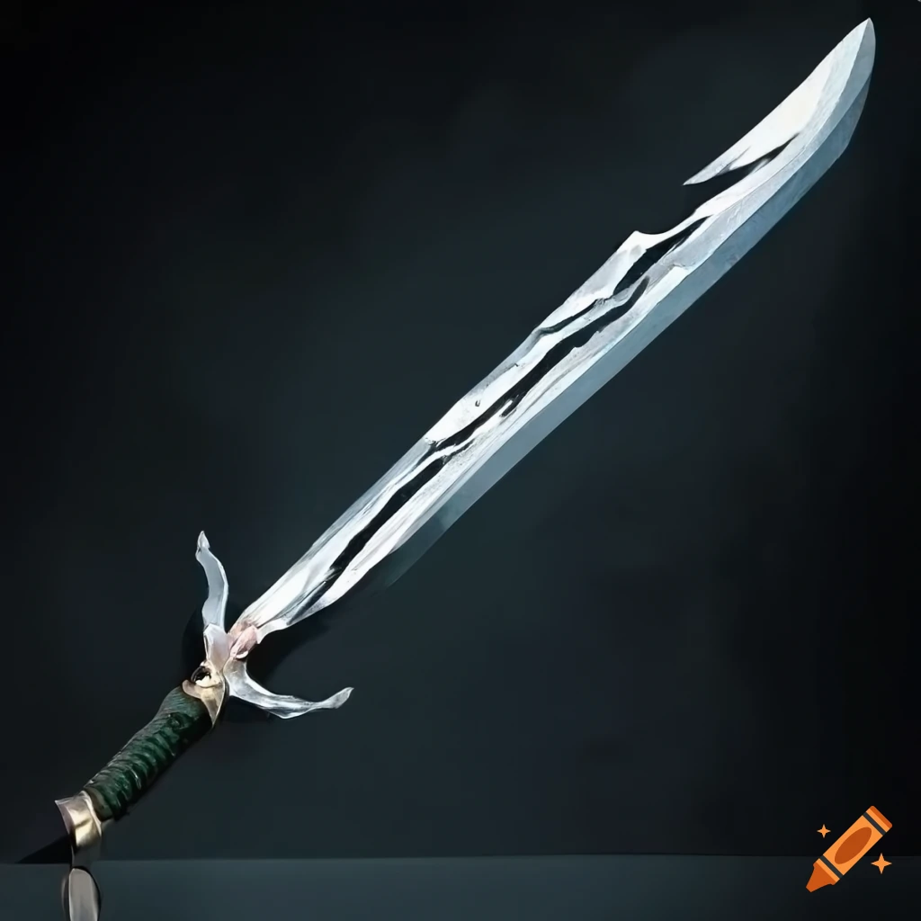 Beautiful sword with a green emerald blade emitting strange light on a ...