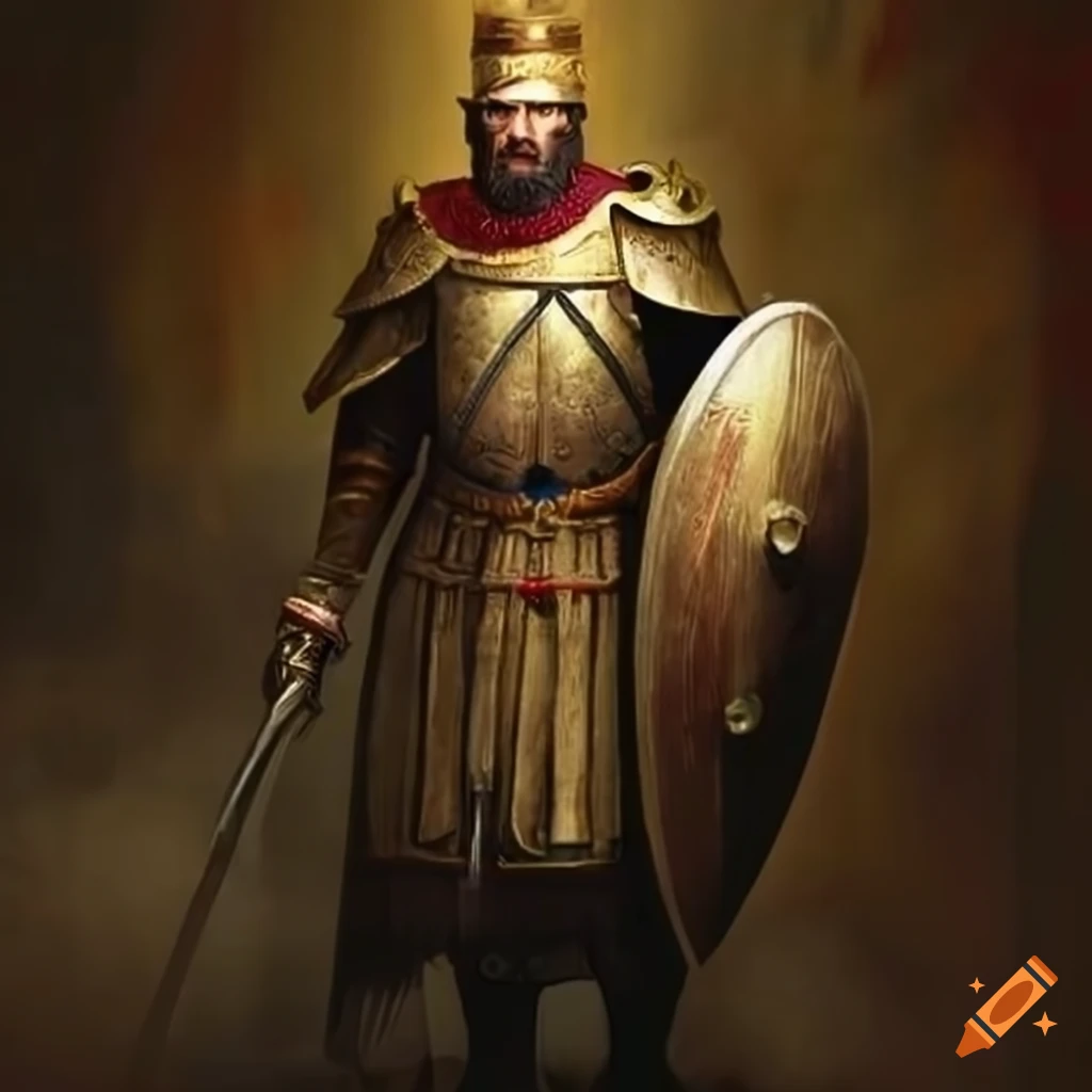 King holding a sword and shield on Craiyon