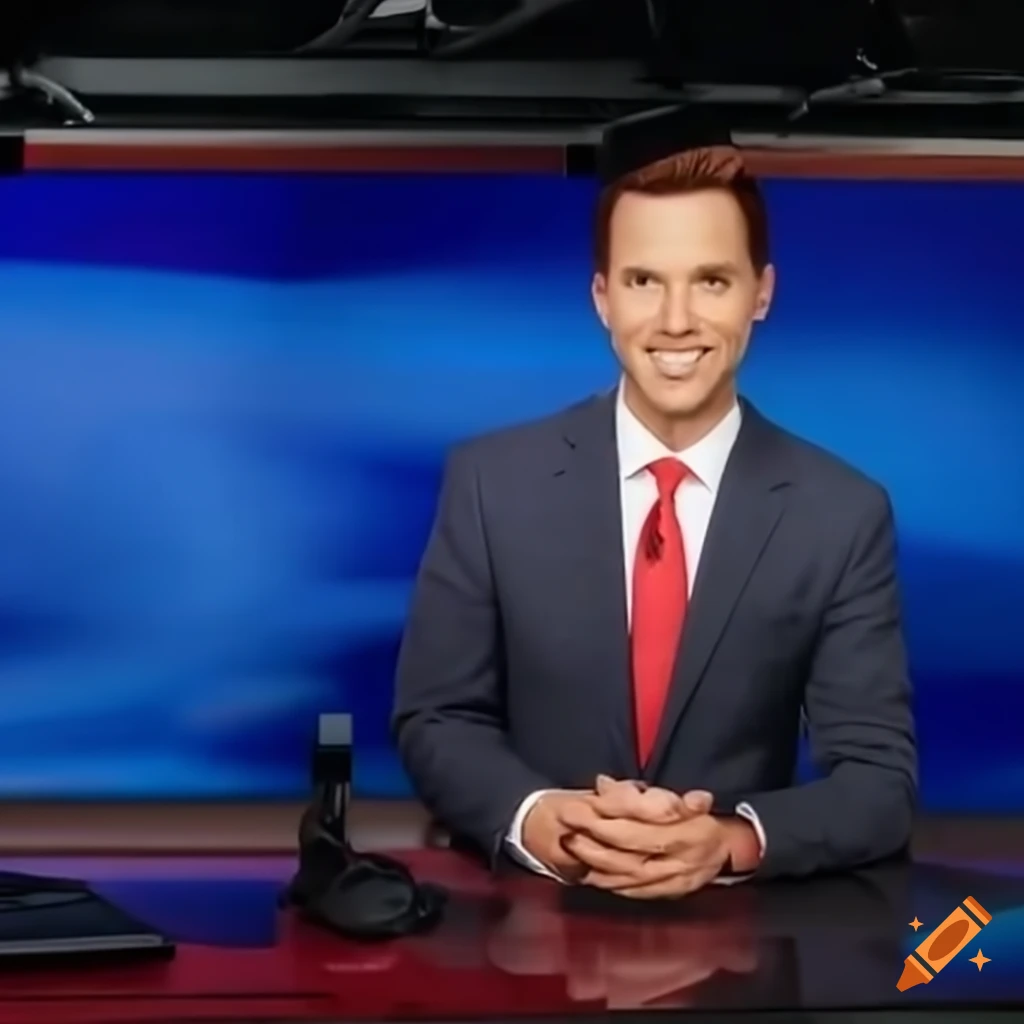 News studio with male news anchor at the newsdesk on Craiyon