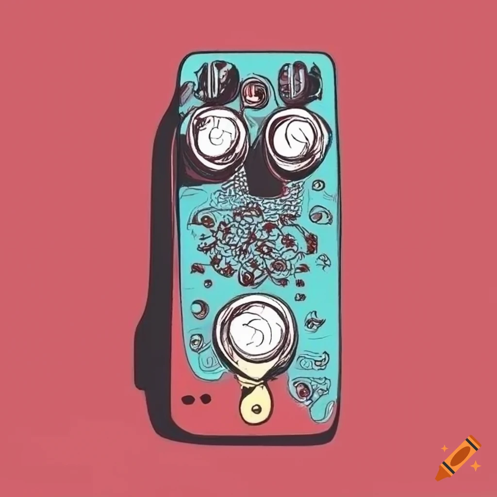 Detailed line drawing of a guitar pedal on Craiyon